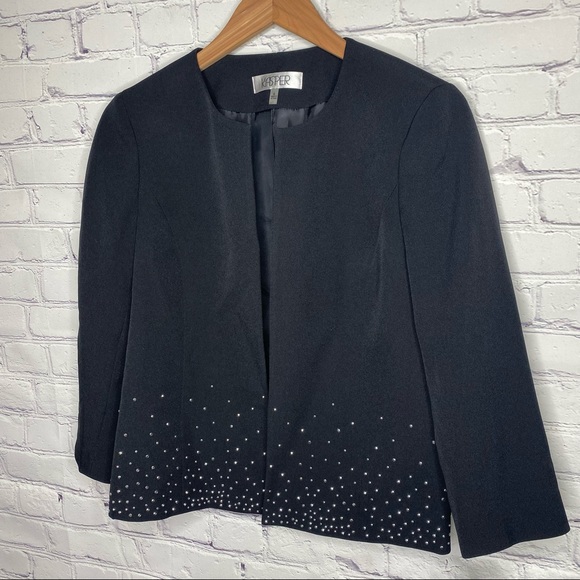 Kasper | Jackets & Coats | Kasper Jewel Neck Rhinestone Studded Open ...